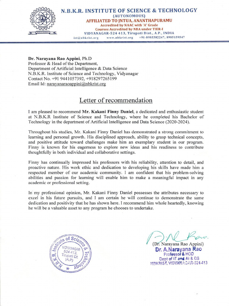 LOR-Dr - Narayana Rao Appini | PDF