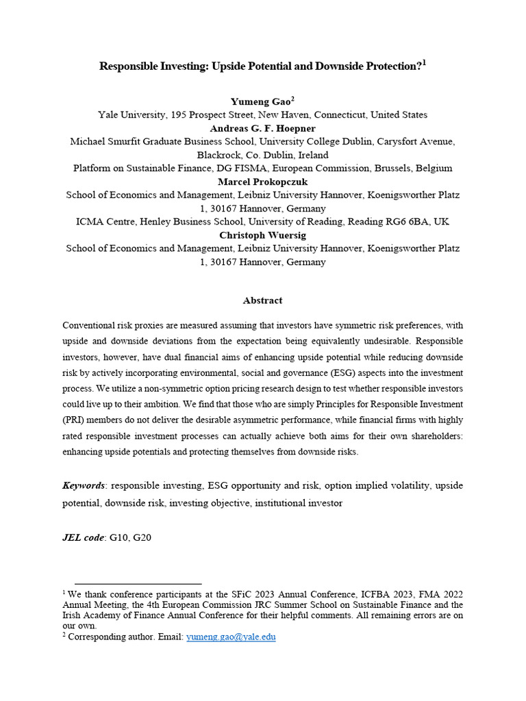 Responsible Investing Upside Potential and Downside Protection | PDF ...