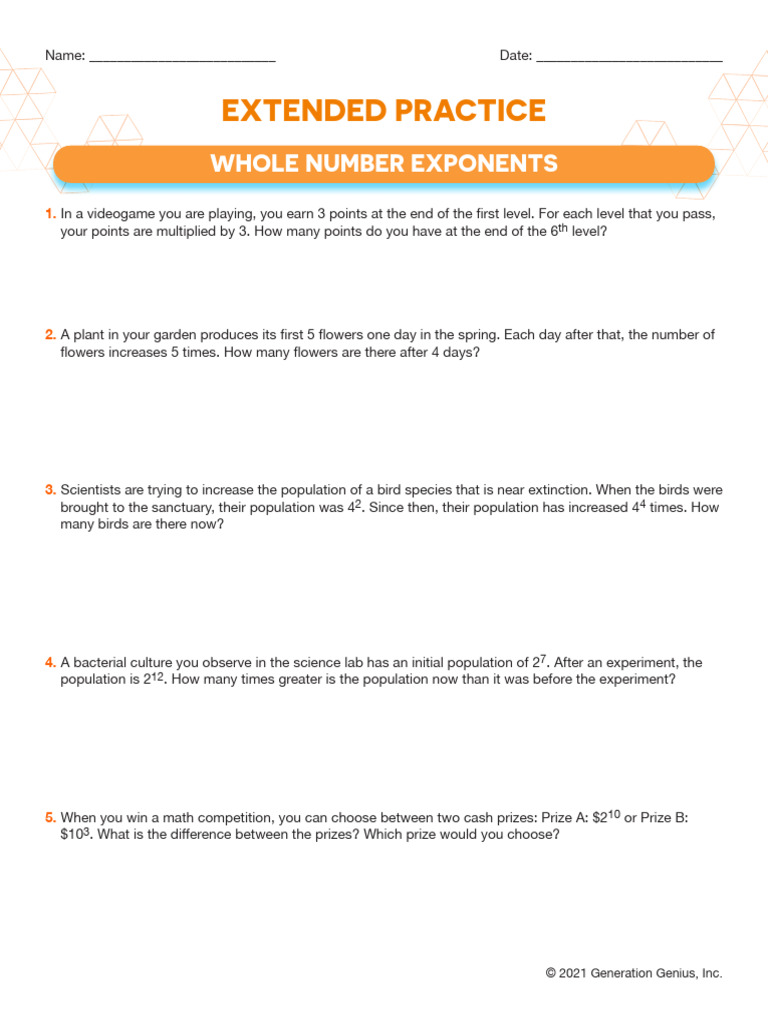 GG Whole-Number-Exponents Practice2 | PDF | Home & Garden | Science ...