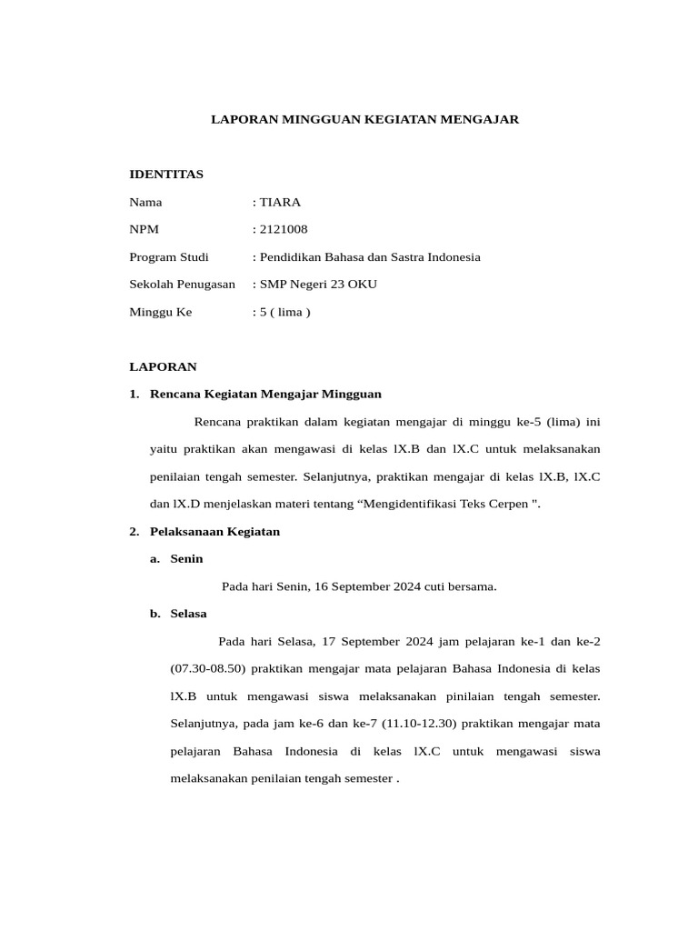 Laporan Minggu Ke-5 | PDF