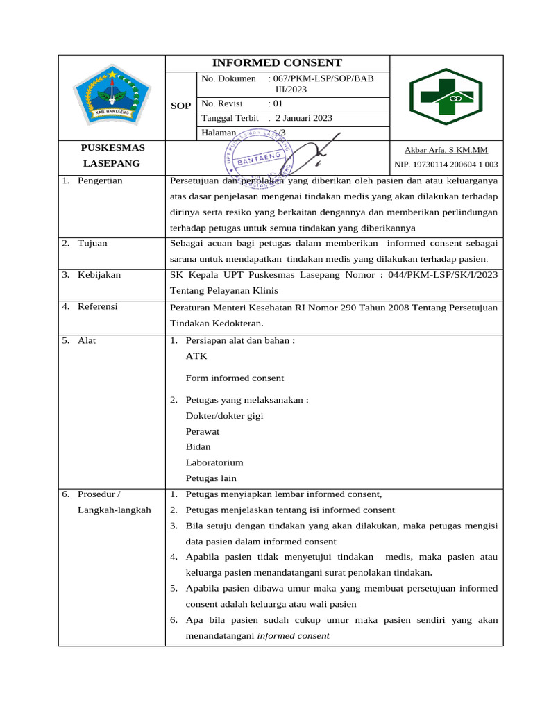 Sop Informed Consent | PDF