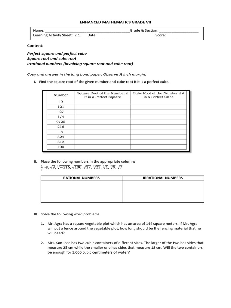 Math7 LAS-2.1 | PDF | Teaching Methods & Materials
