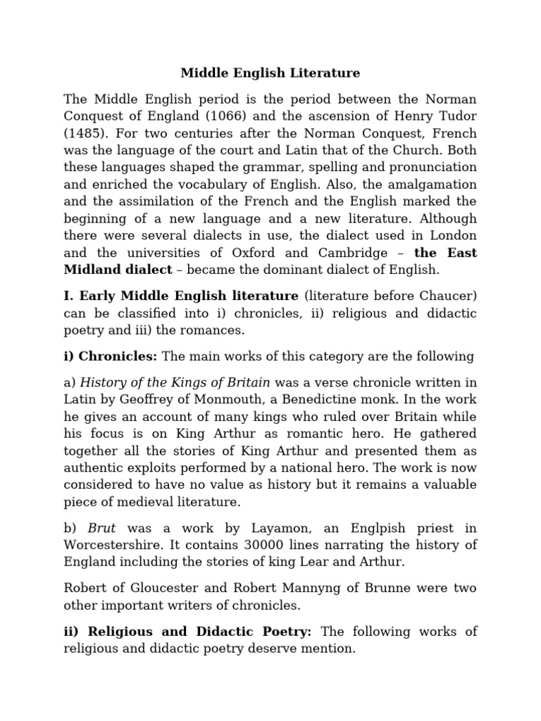 Middle English Literature-1 | PDF | Geoffrey Chaucer | The Canterbury Tales