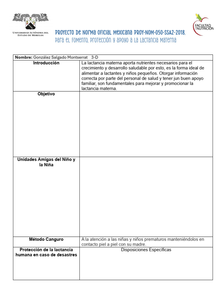 PROYECTO de Norma Oficial Mexicana PROY-NOM-050-SSA2-2018:, para El ...