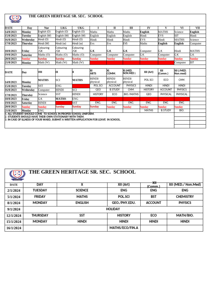 PT 2 Date Sheet 2023 | PDF