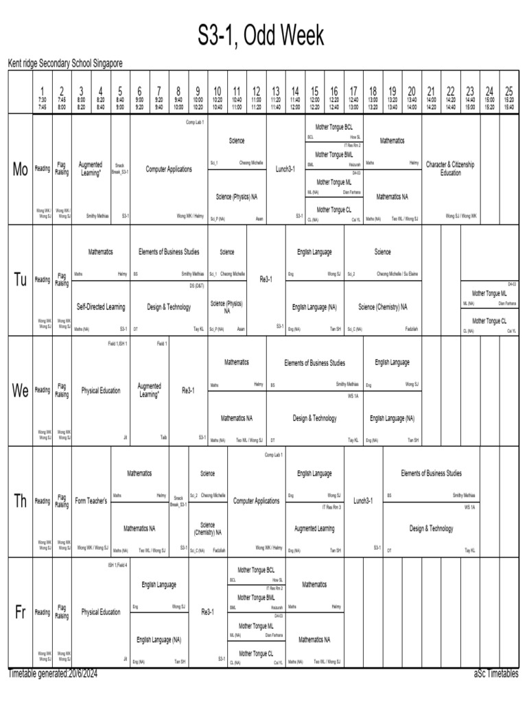 2024 Semester 2 Timetable Secondary 3 | PDF | Science