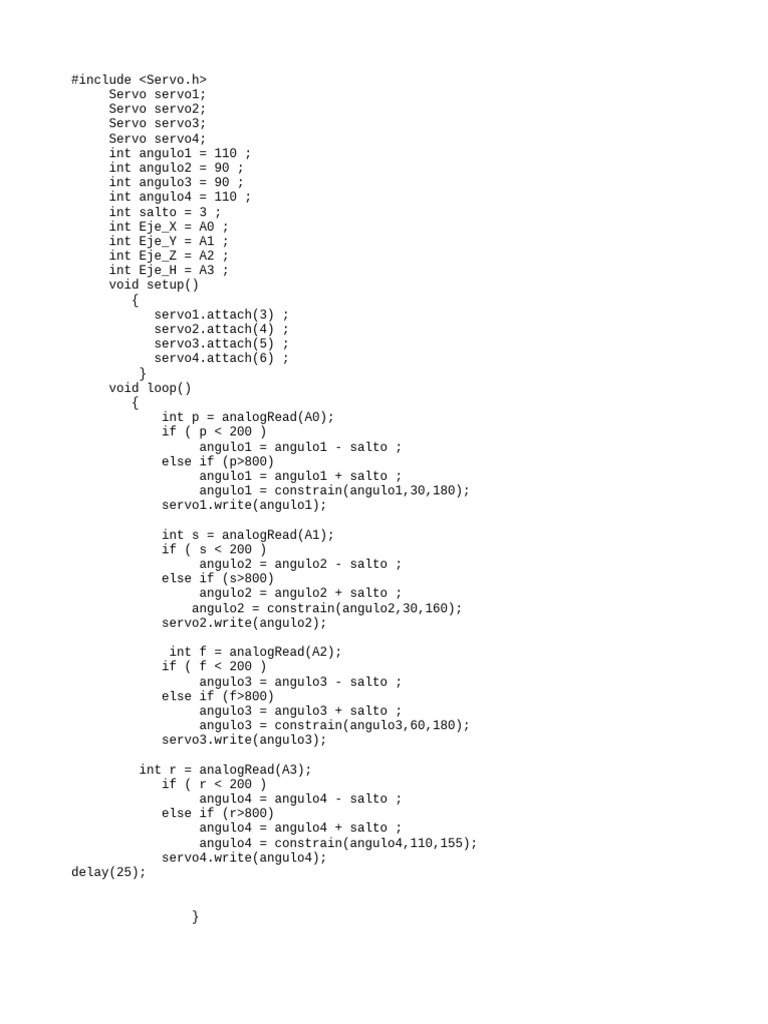 Código Arduino - Control Por Joystick | PDF