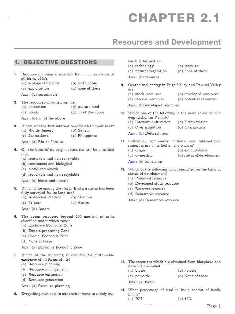 Resource & Developement - Objective | PDF | Soil | Resource