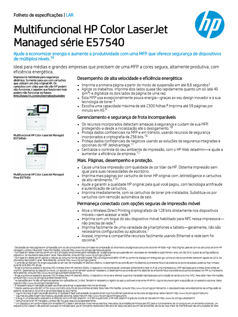 Catalogo HP E57540dn | PDF | Rede de computadores | Rede sem fio