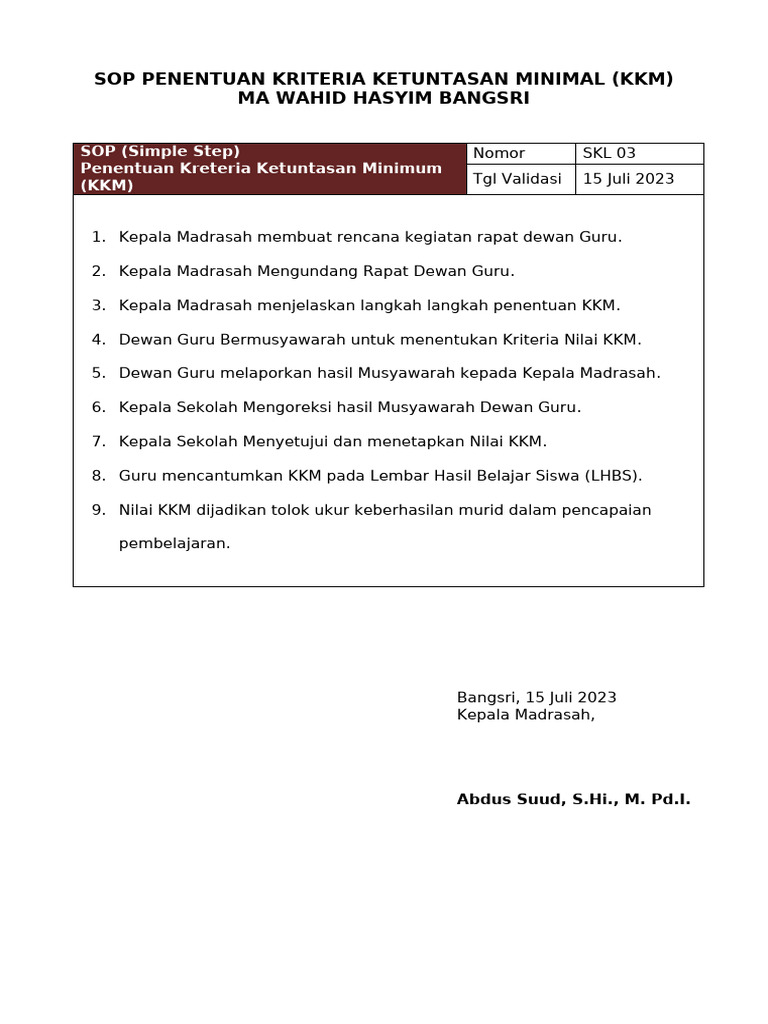Sop Penentuan KKM | PDF | Karier & Perkembangan