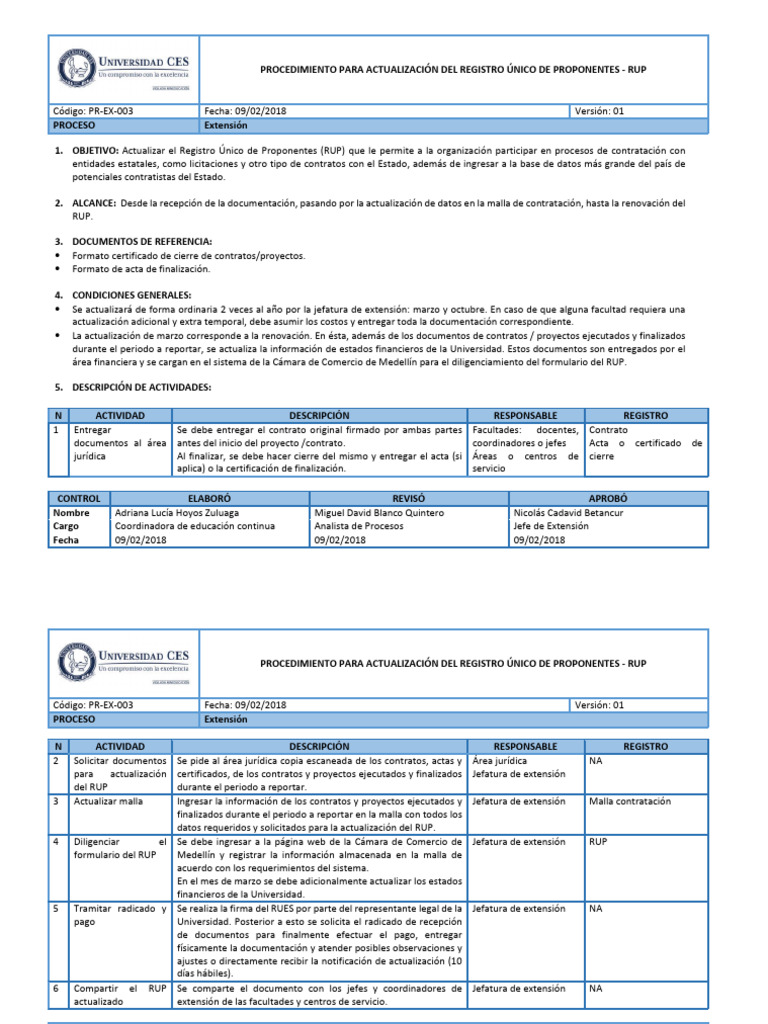 Guía de Actualización del RUP | PDF