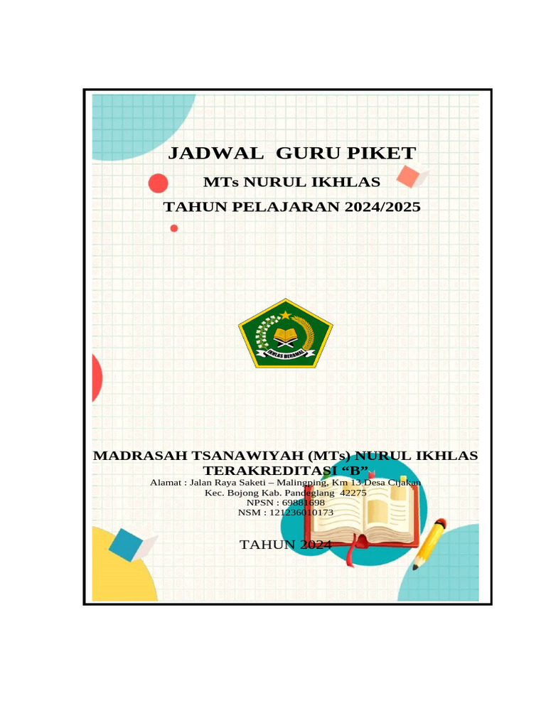 Jadwal Dan Daftar Hadir Guru Piket | PDF