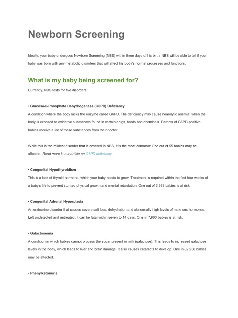 Newborn Screening | PDF | Infants | Health Sciences