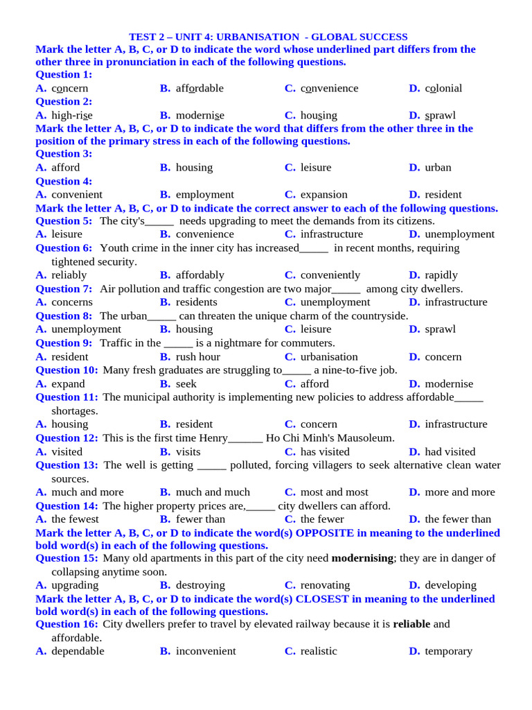 HS Unit 4 Test 2 | PDF | Urbanization | Australia