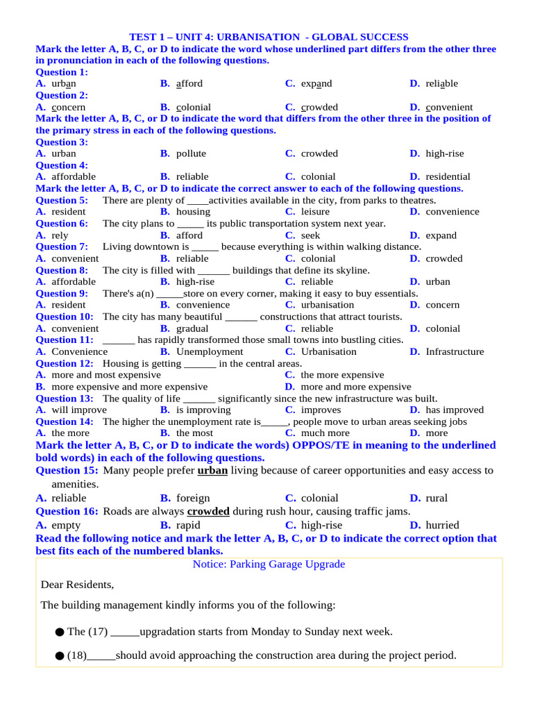 HS Unit 4 Test 1 | PDF | Urbanization | Infrastructure
