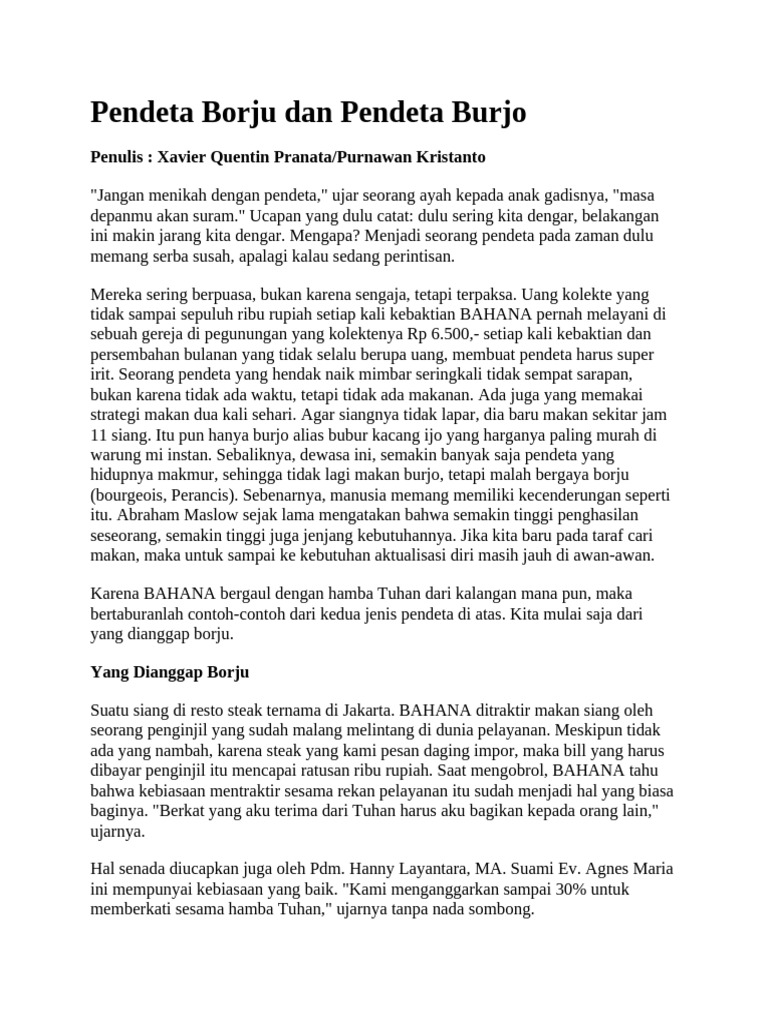 Gaya Hidup Pendeta: Borju vs Burjo | PDF | Agama & Spiritualitas | Gaya ...