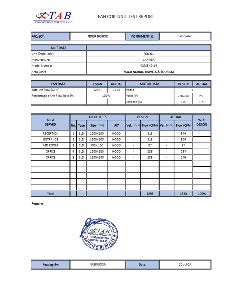 Air Balancing - FCU - NoorNodic | PDF