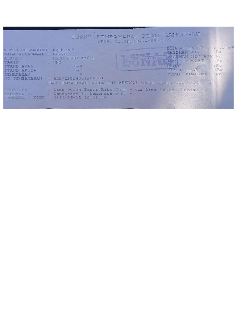 Bukti Bayar Pdam | PDF