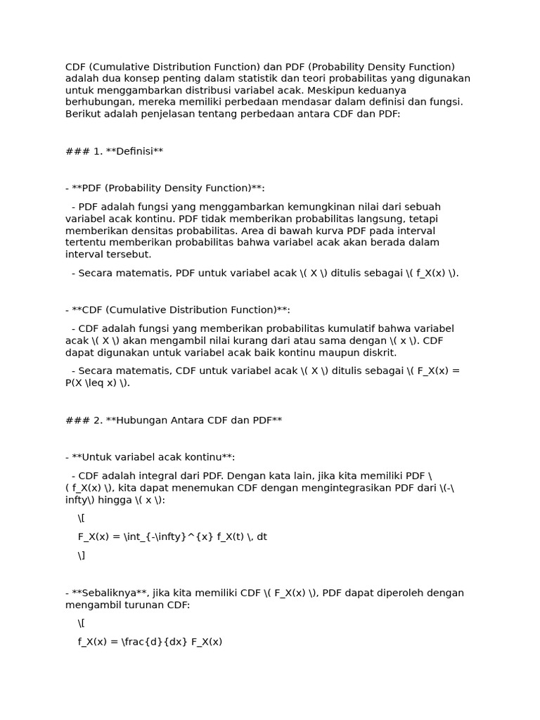Perbedaan CDF dan PDF dalam Statistik | PDF | Metode & Bahan Ajar