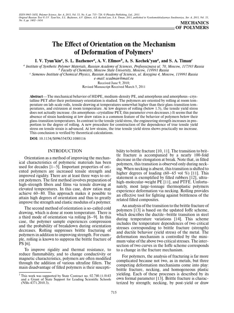 The Effect of Orientation On The Mechanism of Deformation of Polymers ...