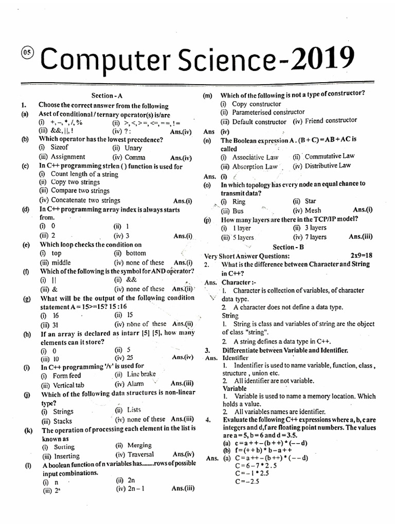 Jac Class 12 2019 Computer Science | PDF
