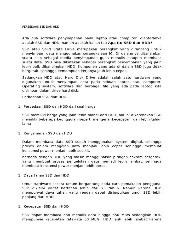 Perbedaan SSD Dan HDD | PDF | Bisnis | Komputer