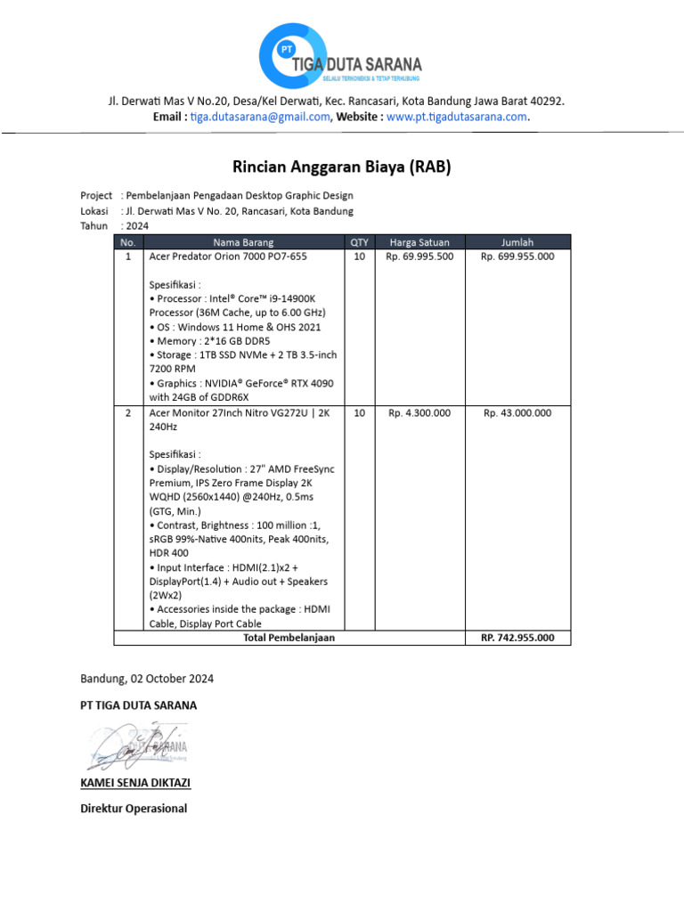 Rincian Anggaran Biaya Desktop | PDF