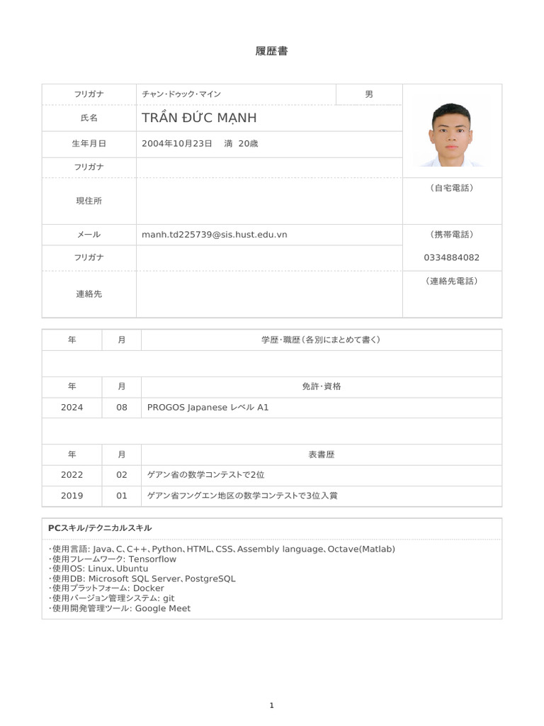 Tran Duc Manh CV | PDF