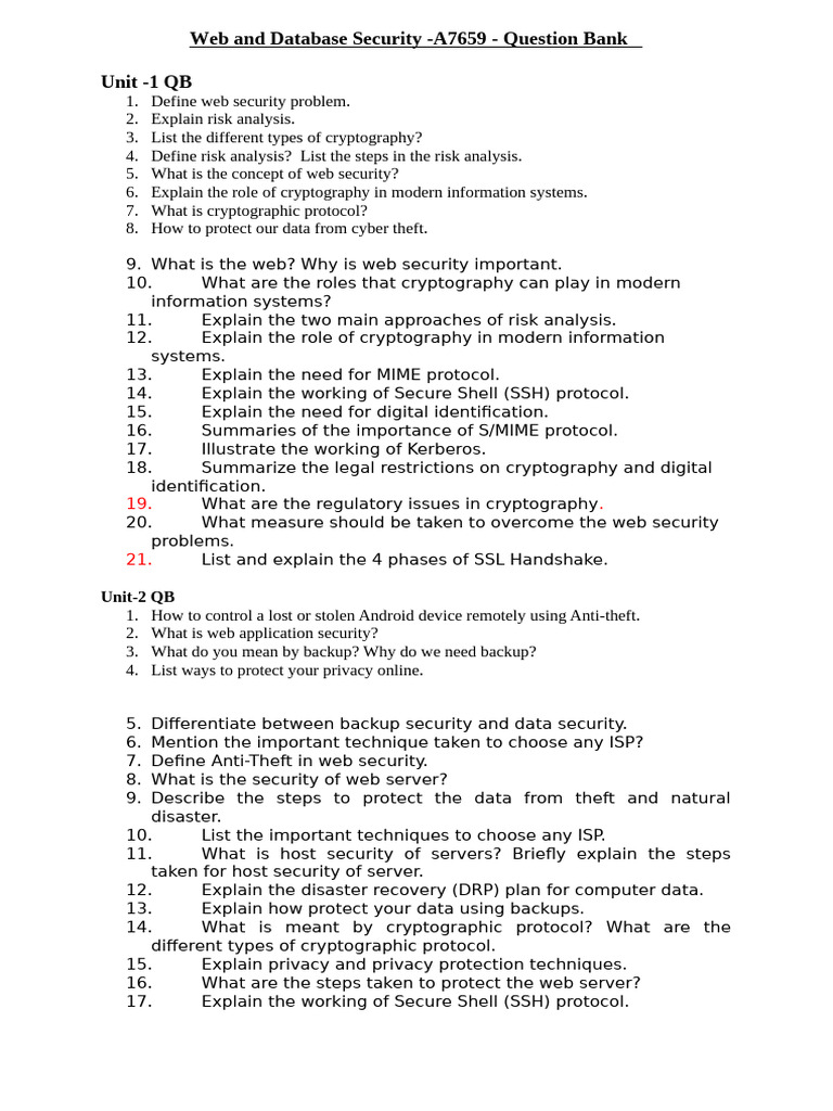 WDS A7659 QB Unit - 1 and Unit - 2 | PDF | Secure Shell | Cryptography