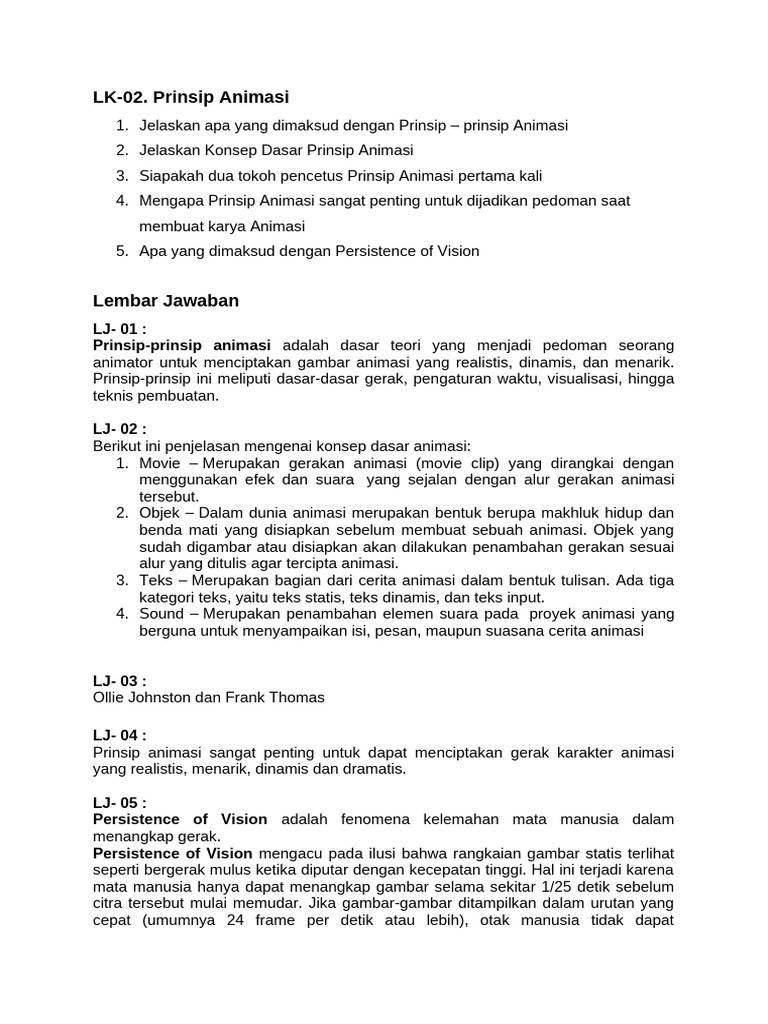 LK-01 Prinsip-Prinsip Animasi | PDF