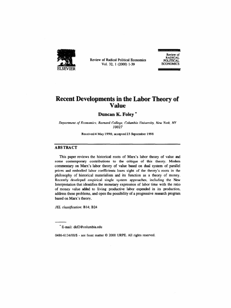 Recent Developments in The Labor Theory of Value | PDF | Value ...