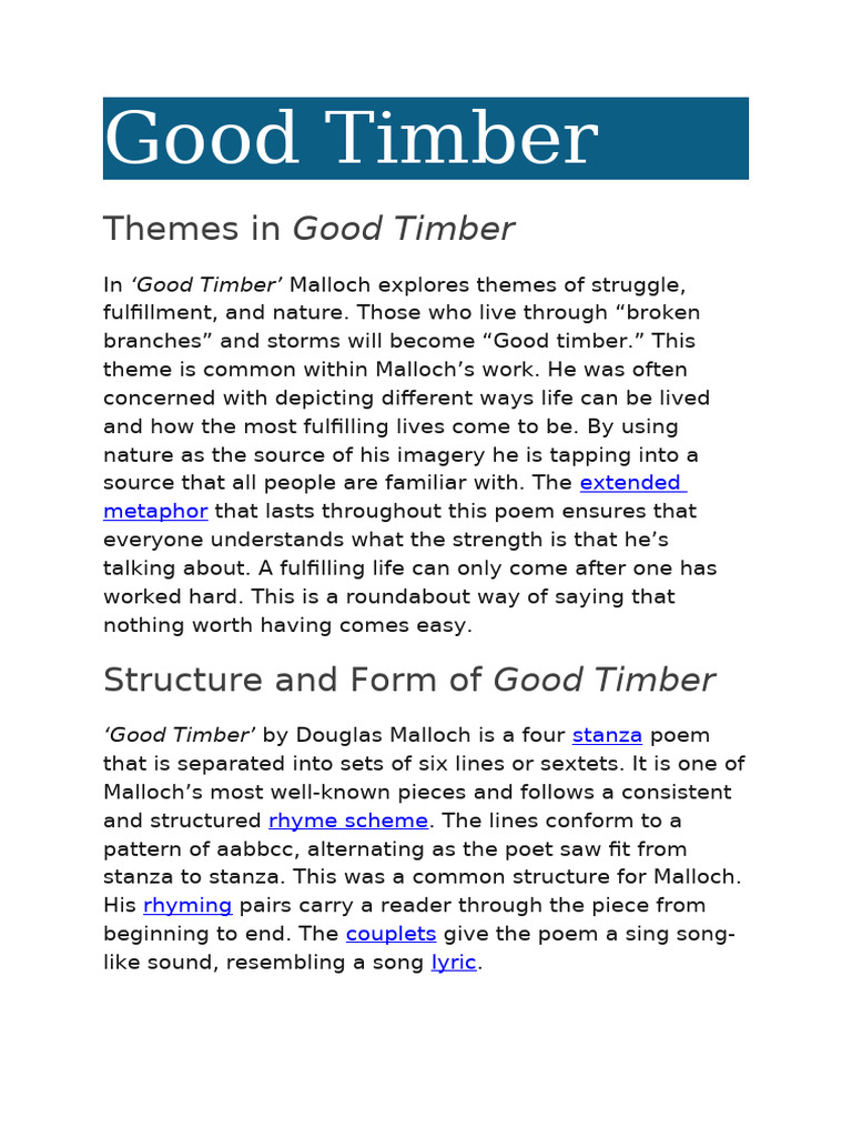 Good Timber | PDF | Poetry | Rhyme