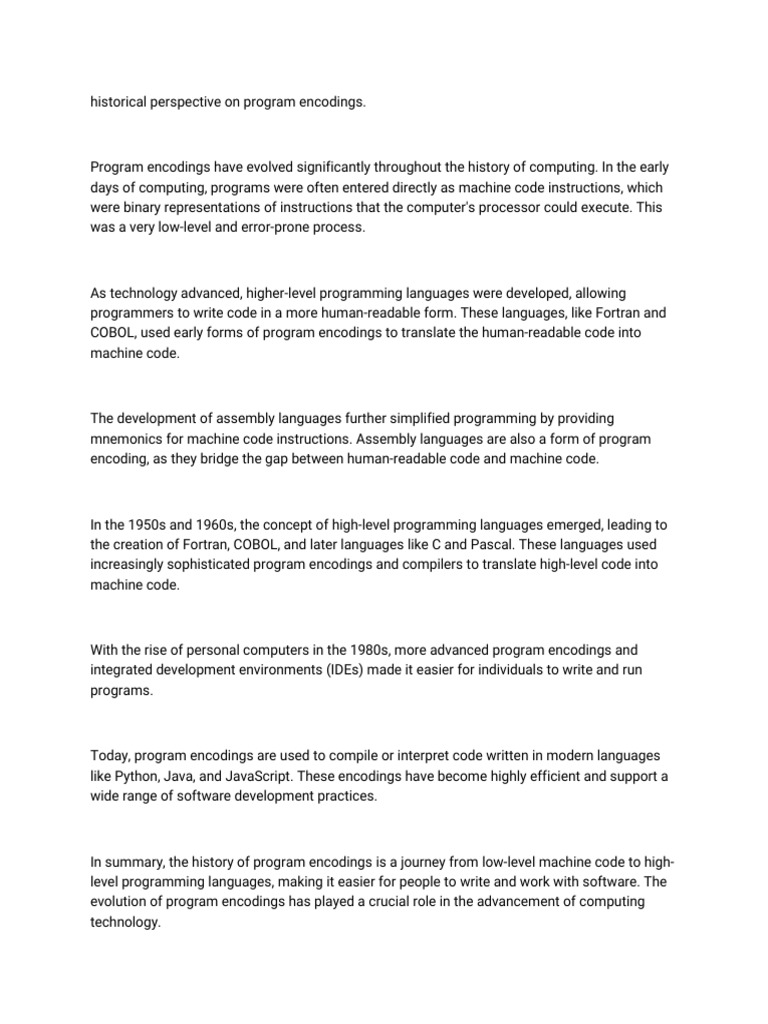 Historical Perspective On Data Encoding | PDF | Computer Program | Programming