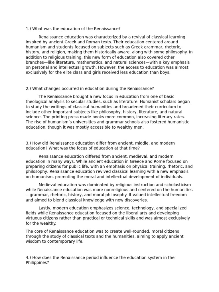 Renaissance Education: Key Features & Impact | PDF | Humanism | Renaissance