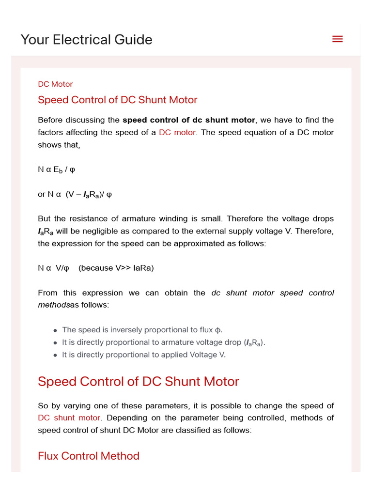 Speed Control of DC Shunt Motor - Your Electrical | PDF | Electric ...