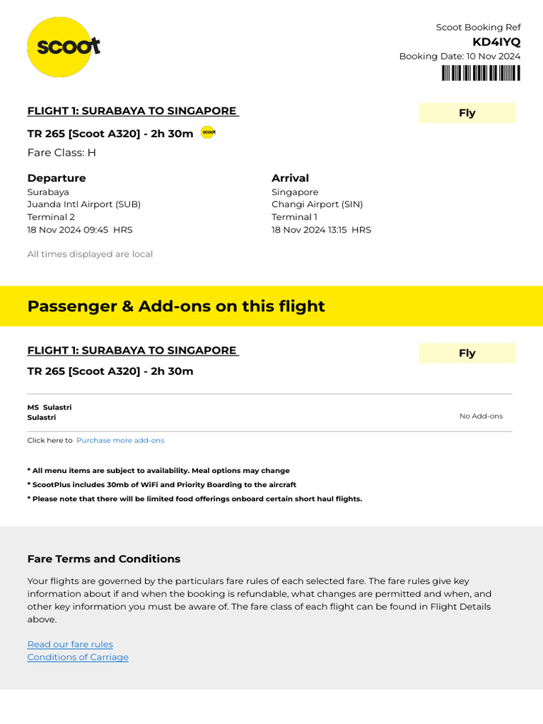 Scoot Flight Booking Confirmation | PDF | Airlines | Civil Aviation
