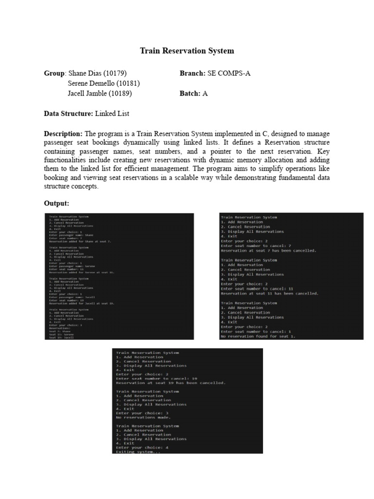 Train Reservation System - DSA | PDF | Business | Computers