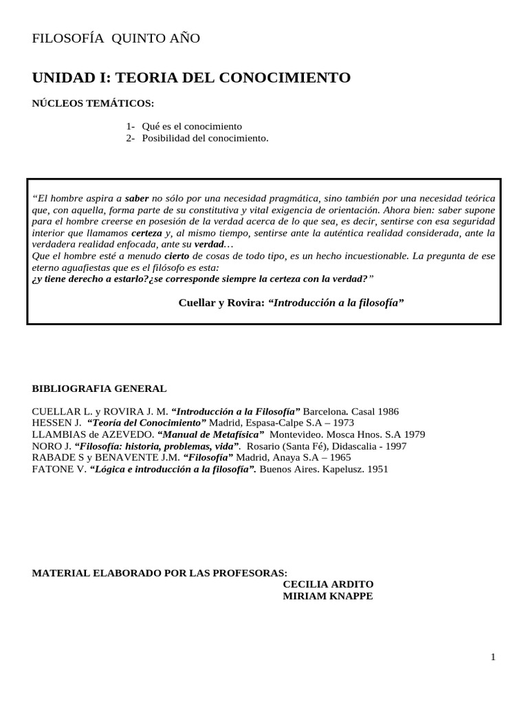 Teoría Del Conocimiento (Gnoseología) 2021 | PDF | Realismo filosófico | Conocimiento
