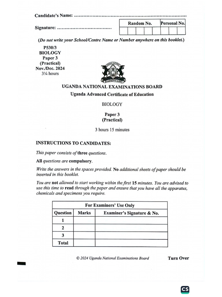 Uace Bio 3 2024 QP | PDF