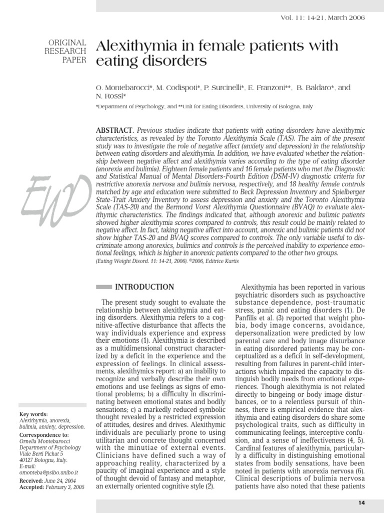 Alexithymia in Female Patients With Eating Disorder | PDF | Bulimia ...