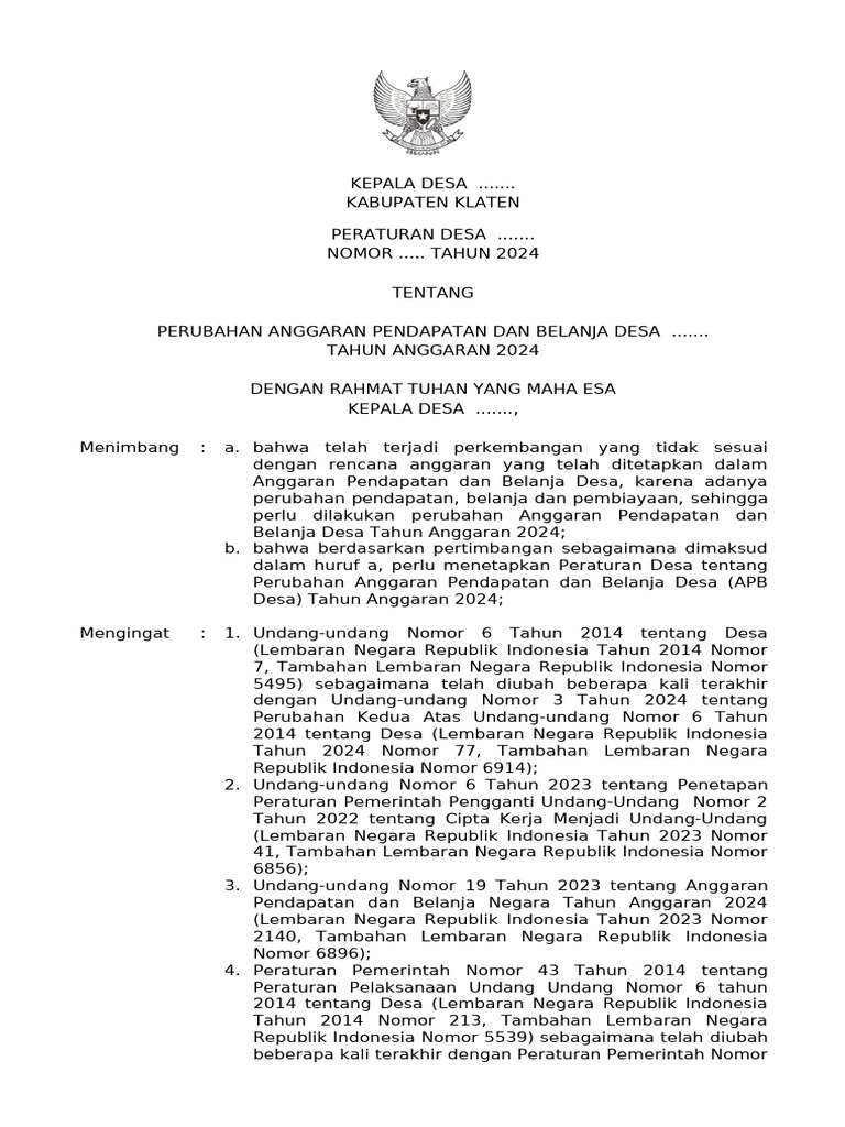 Perubahan APBDes 2024 Kabupaten Klaten | PDF | Hukum