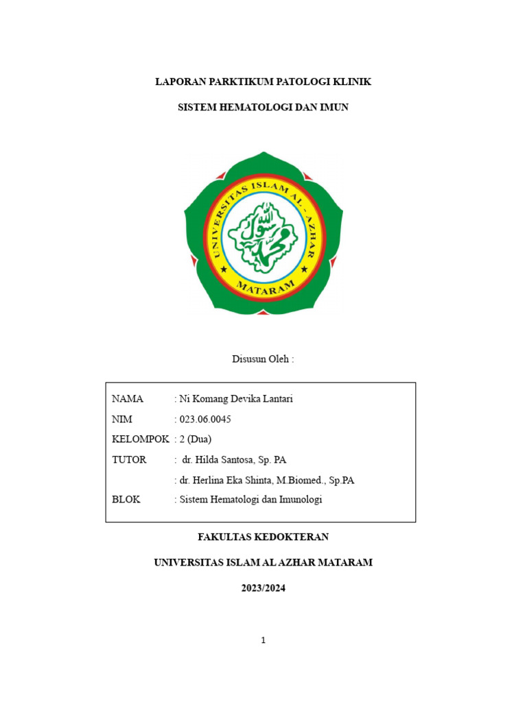 Laporan Parktikum Patologi Anatomi Nikomangdevikalantari (023.06.0045) | PDF