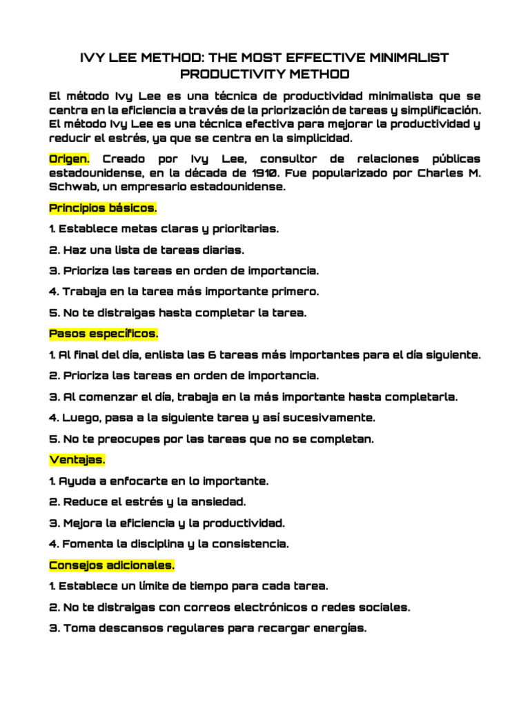 Ivy Lee Method | PDF | Crecimiento personal y profesional | Negocios