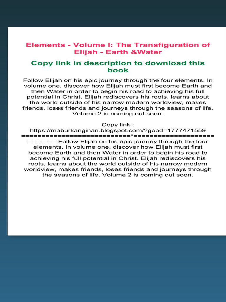 Read Ebook (PDF) Elements - Volume I The Transfiguration of Elijah ...