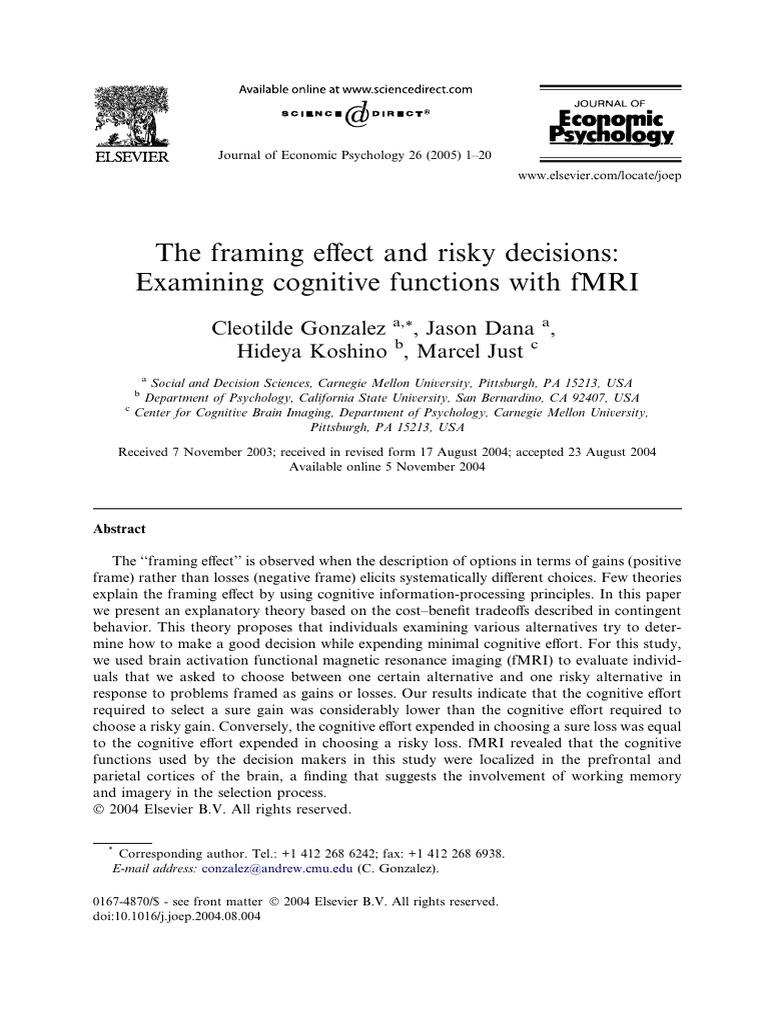 The Framing Effect and Risky Decisions E | PDF | Prefrontal Cortex | Decision Making