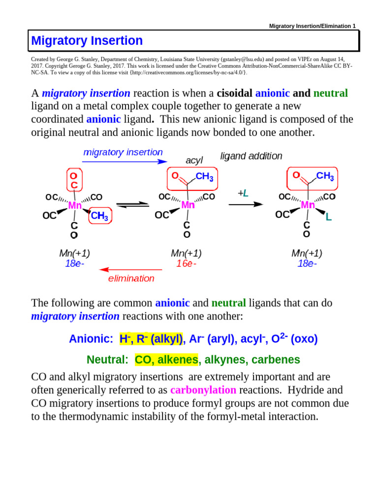 Chap13 Migratory Insertion | PDF | Ligand | Chemical Reactions