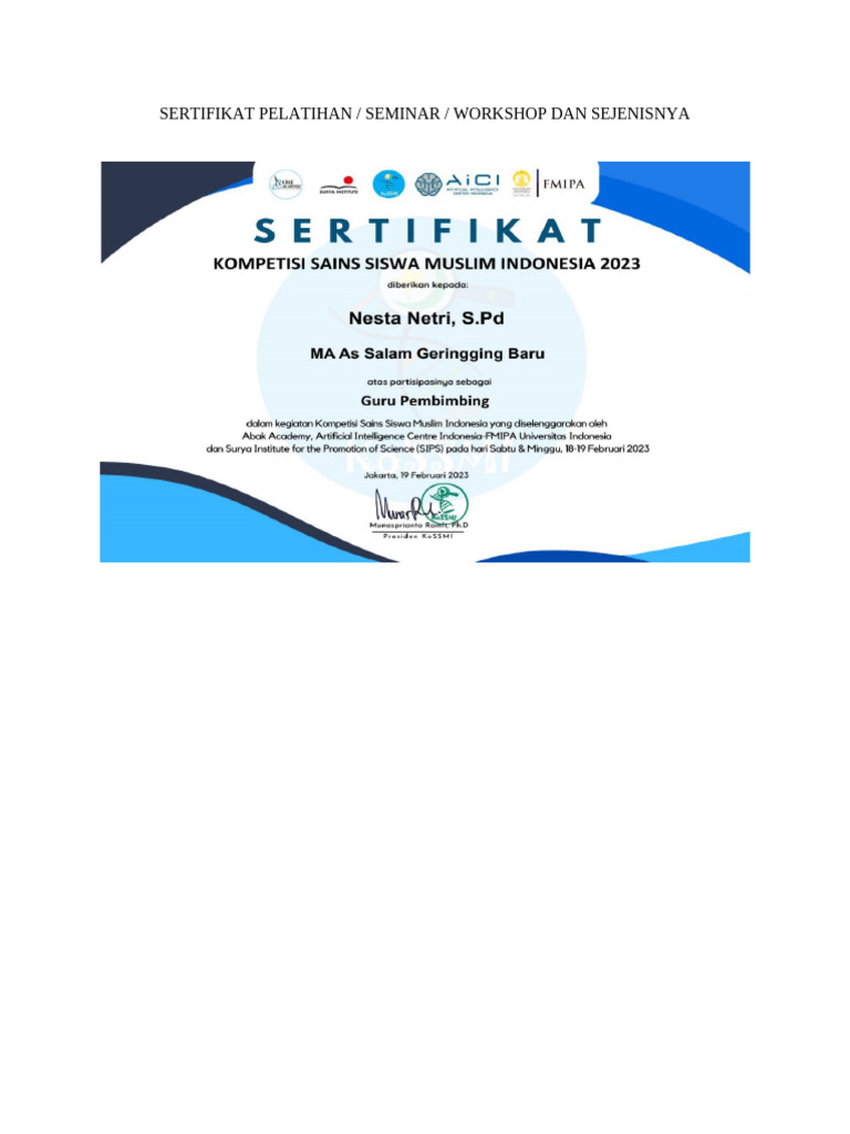 9.3 Edm Sertifikat Pelatihan | PDF