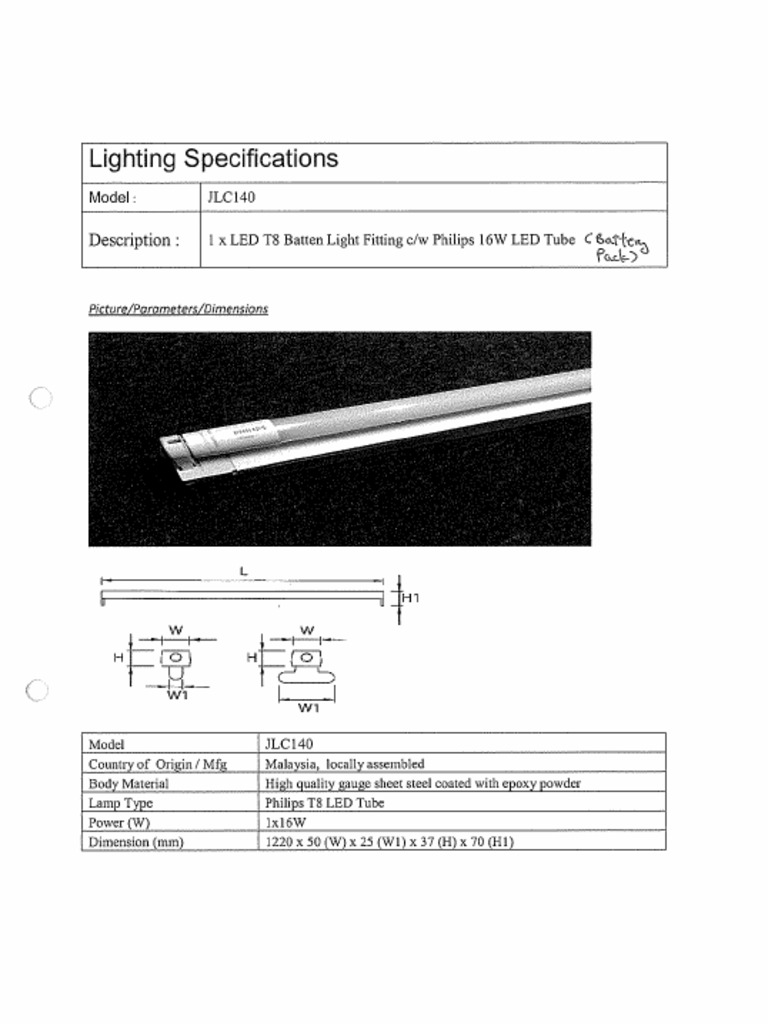 Batten Light Fitting Complete With Battery Pack (16W LED Tube) | PDF