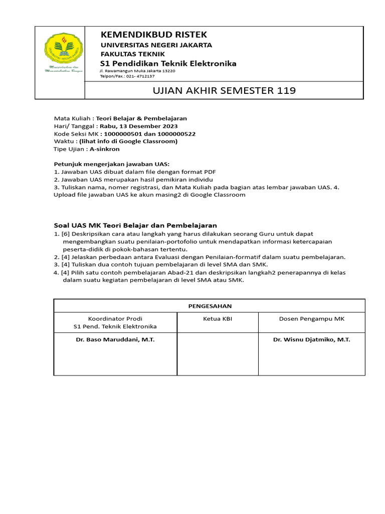 119 UAS MK Teori Belajar Pembelajaran | PDF