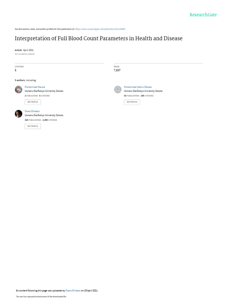Interpretation of Full Blood Count Parameters in Health and Disease ...